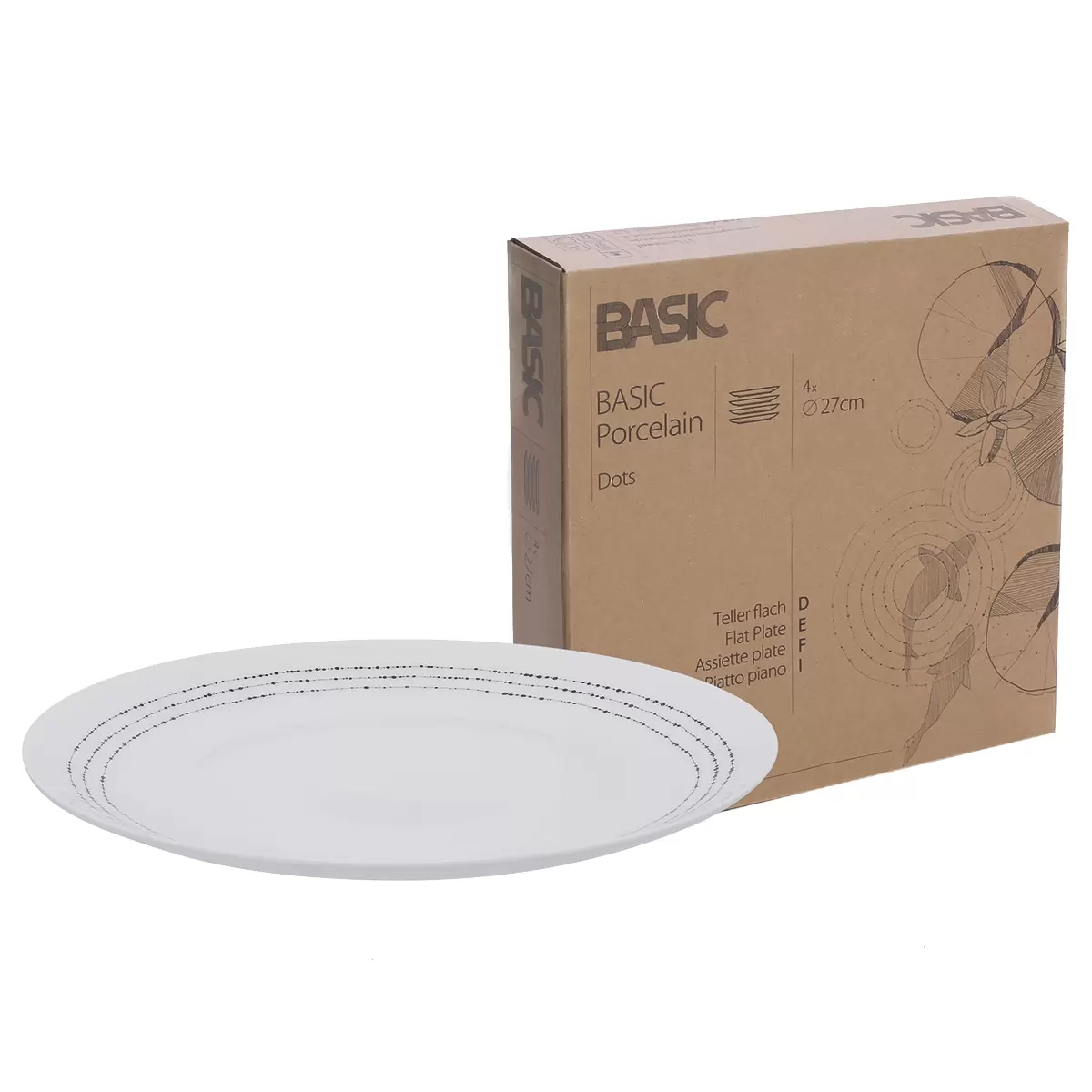 Teller flach BASIC Dots Lunasol weiss,schwarz